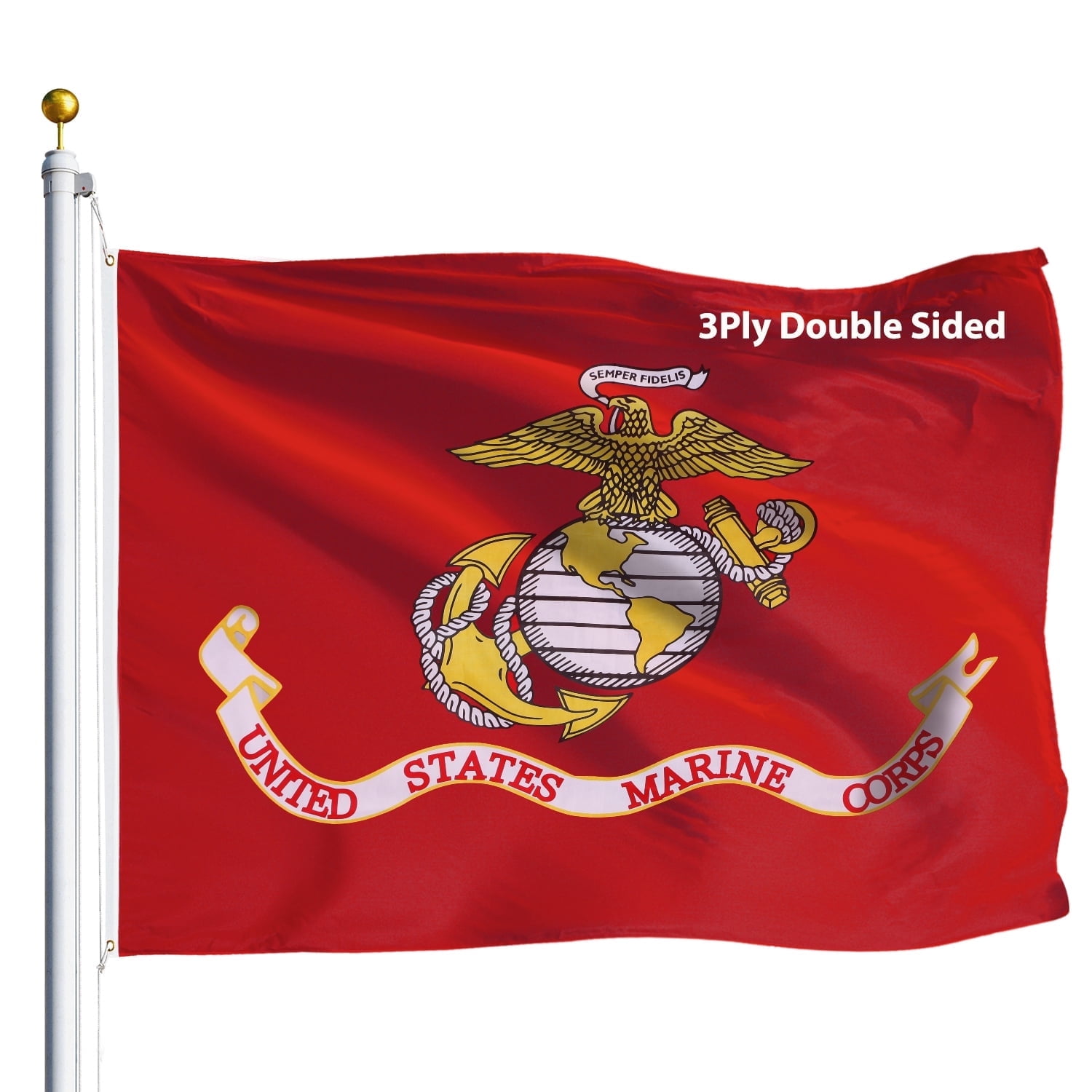 US Marine Corps USMC Flag 3x5 FT Outdoor Double Sided, 3 Ply Heavy Duty ...