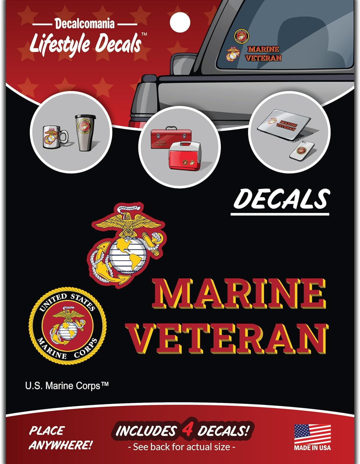 US Marine Corps Veteran Car Decals - Set of 4 USMC Window Stickers EGA ...