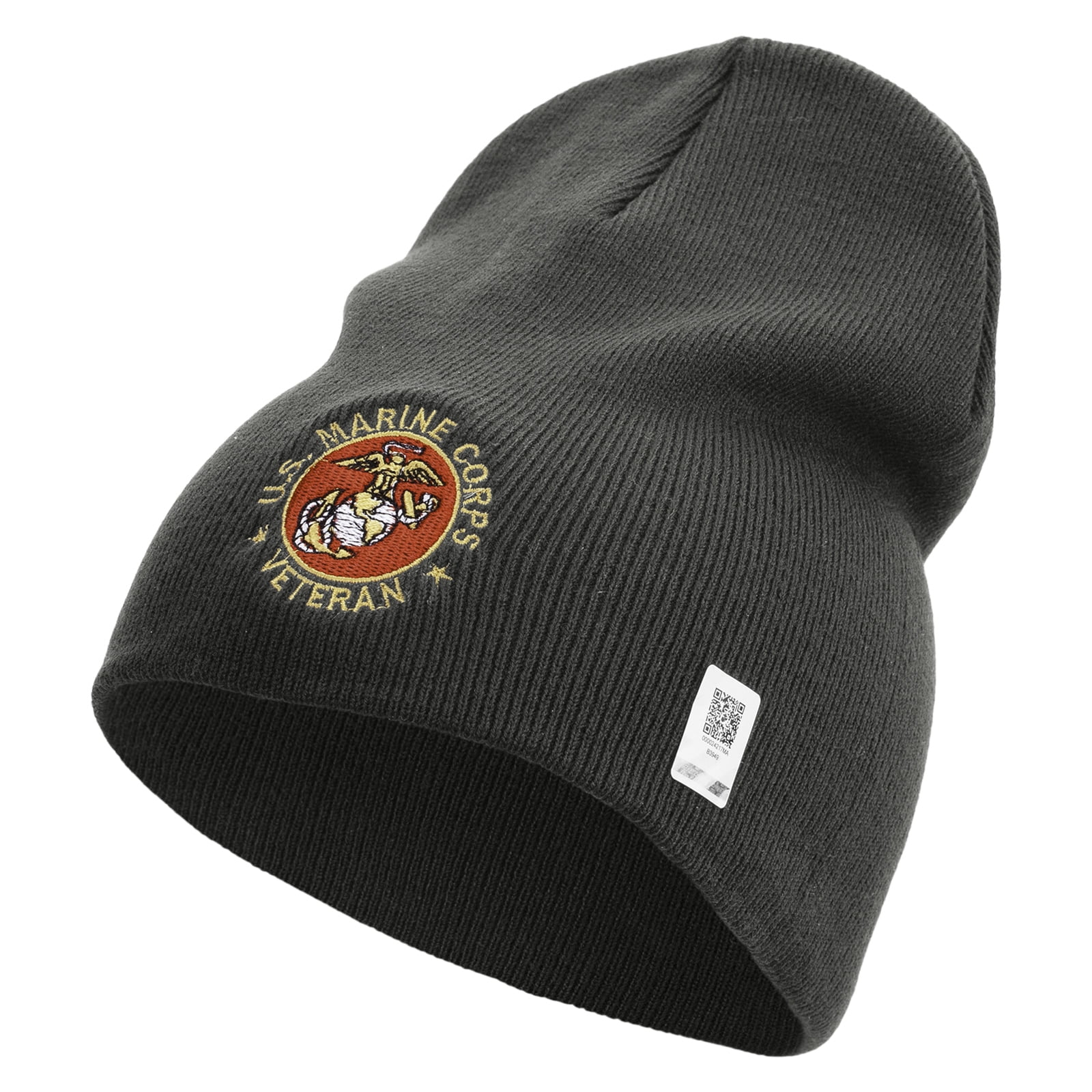 US Marine Corps Veteran Emblem Symbol Embroidered 8 Inch Short Beanie Made in USA - Charcoal ...
