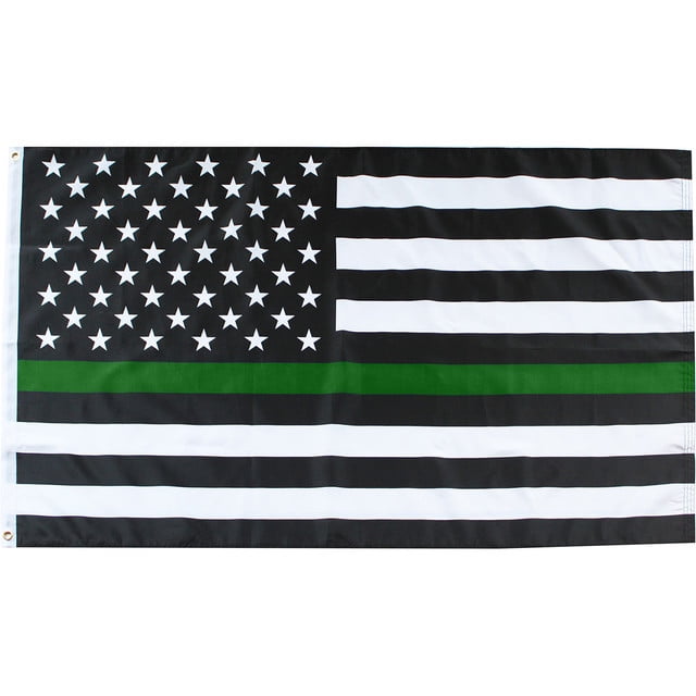 US Memorial Thin Green Line Military 5'x9.5' Embroidered Flag ROUGH TEX ...