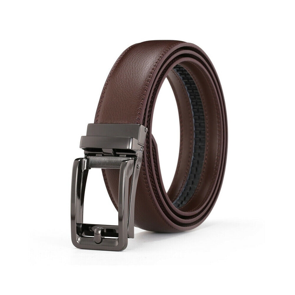 US Men Ratchet Belt Genuine Leather Belt w/ Slide Ratchet Automatic ...