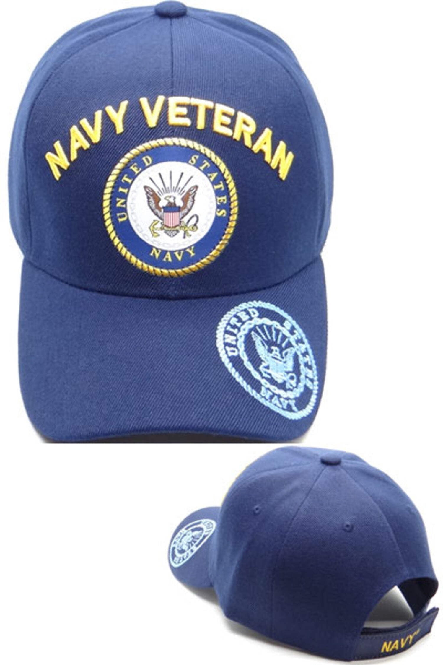 US Military Navy Veteran Emblem on Brim Blue Adjustable Baseball Hat ...