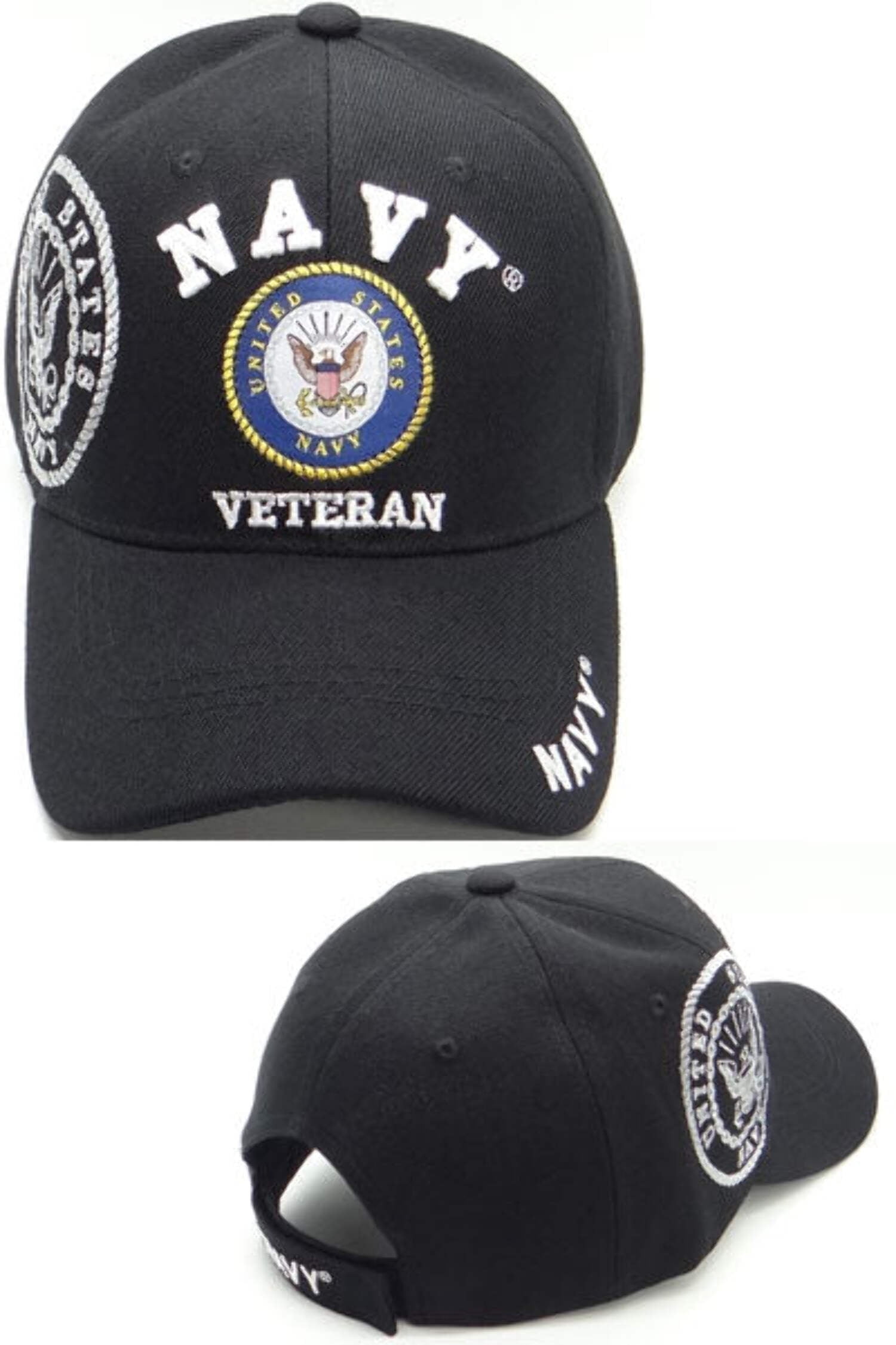 US Military Navy Veteran Side Emblem Black Adjustable Baseball Hat Cap ...