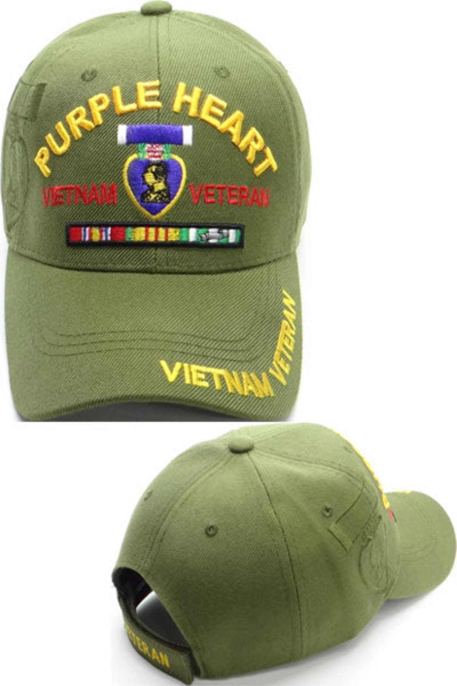 US Military Purple Heart Vietnam Veteran Green Adjustable Baseball Hat Cap - Walmart.com