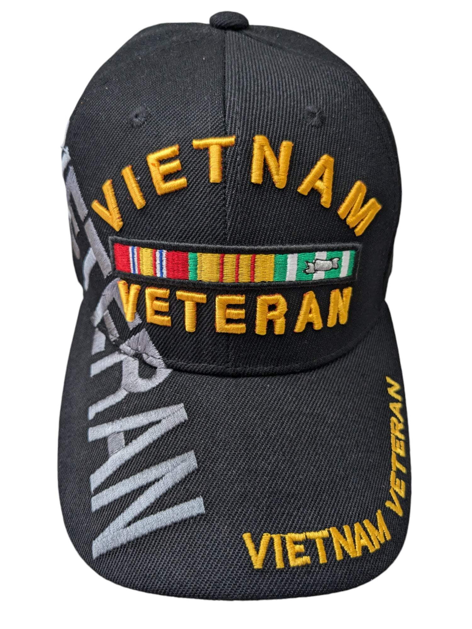 US Military Vietnam Veteran Ribbons Text Shadow Black Baseball Hat Cap ...