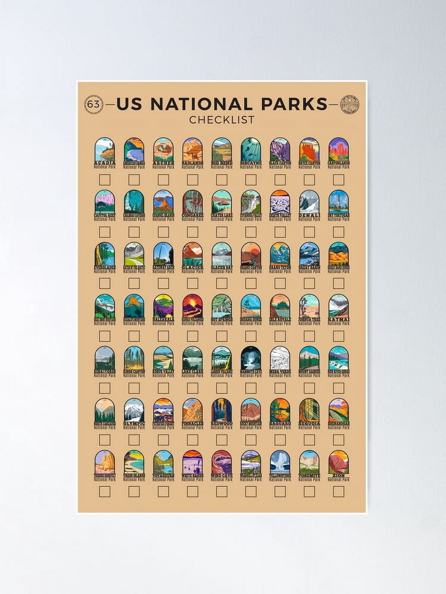 US National Parks Checklist Poster - Walmart.com