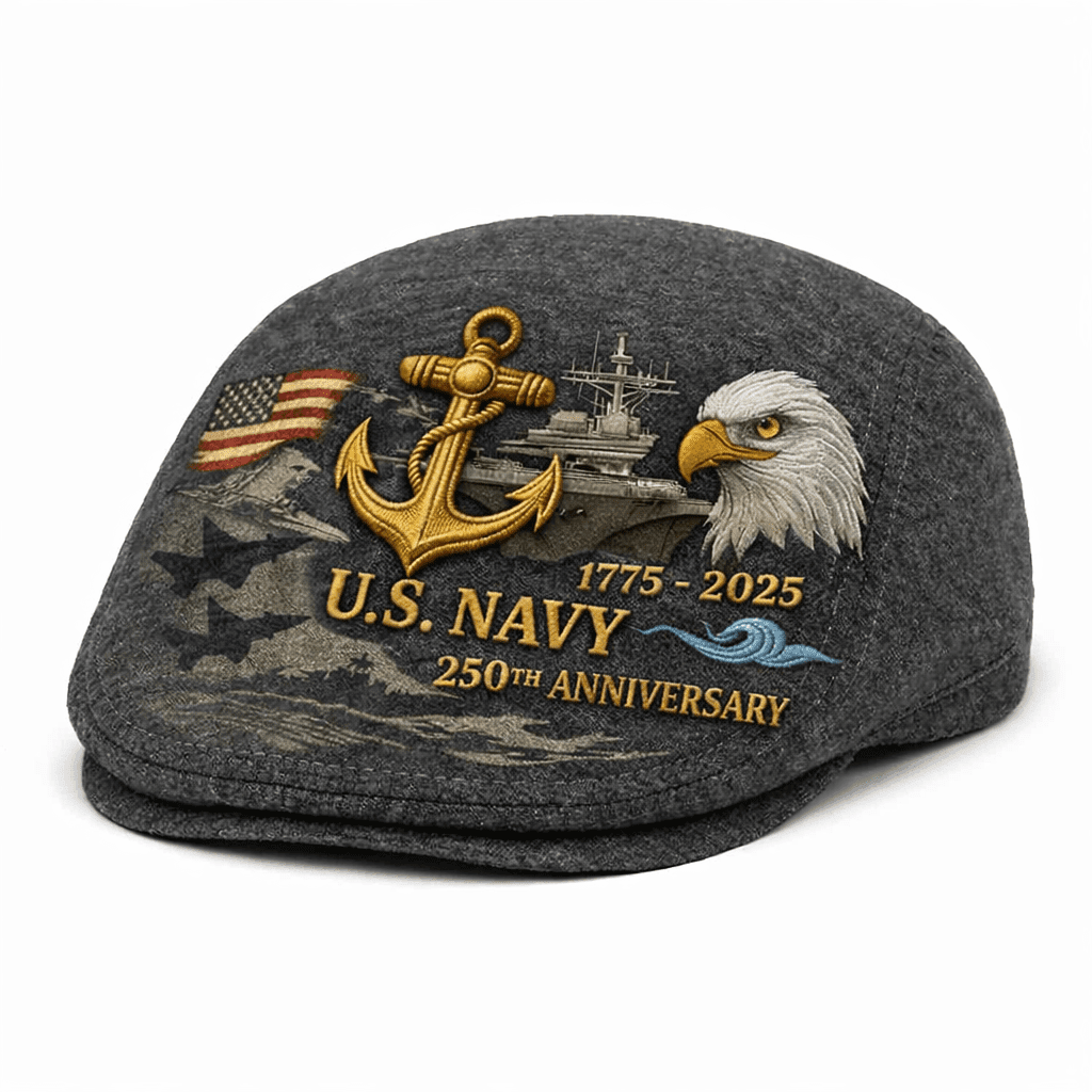 US Navy 250th Anniversary Beret Flat Cap, 1775-2025 Commemorative Gold ...