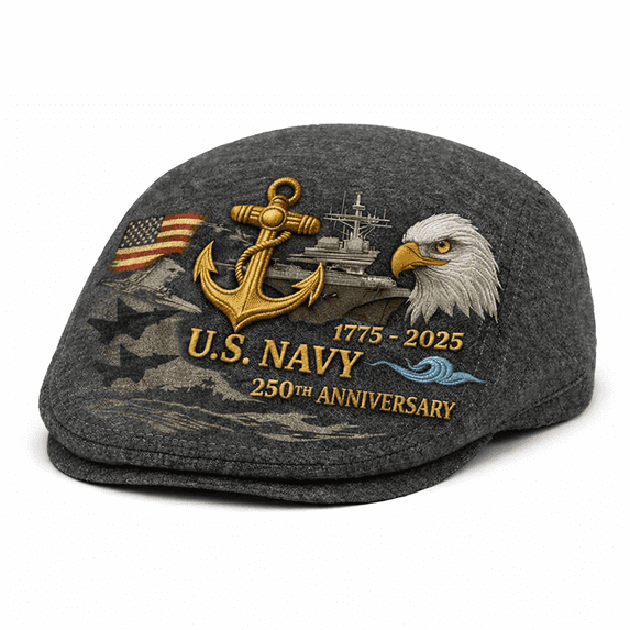 US Navy 250th Anniversary Beret Flat Cap, 1775-2025 Commemorative Gold ...