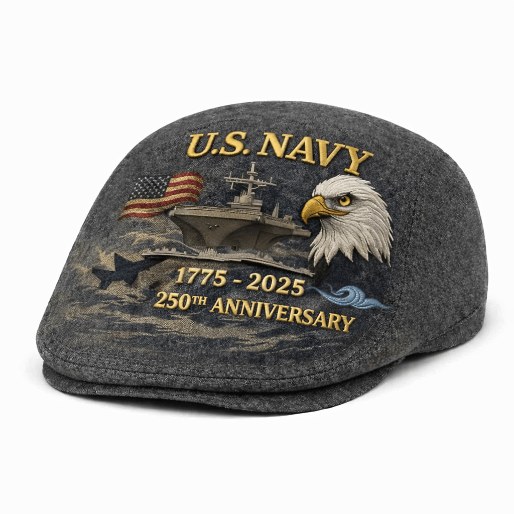 US Navy 250th Anniversary Beret Flat Cap, Nautical Anchor Stars Graphic ...