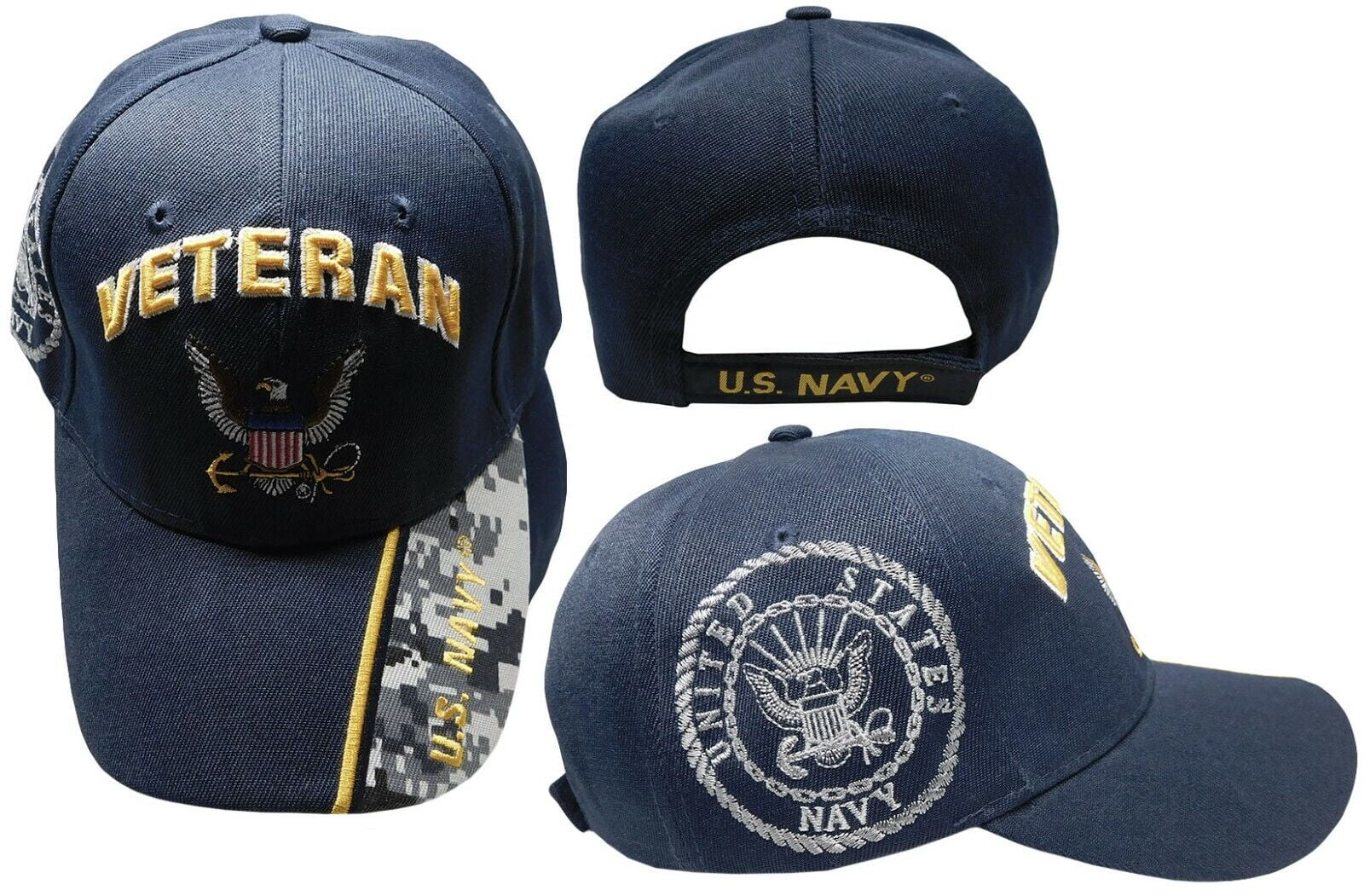 US Navy Eagle Veteran Shadow Navy Blue Digital Camo On Bill Embroidered ...