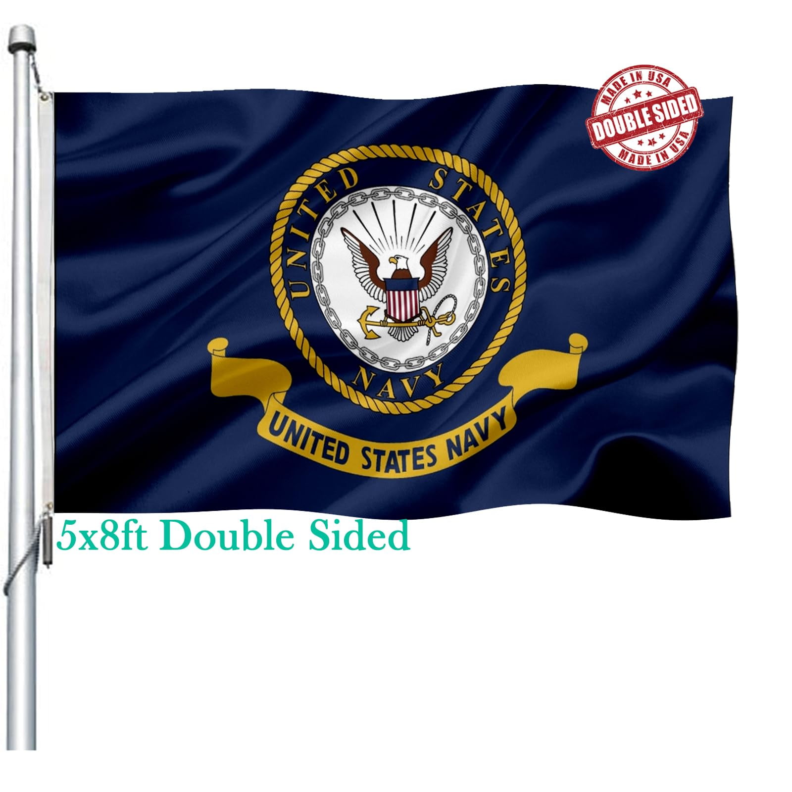 US Navy Emblem Flag Double Sided 5x8 Outdoor- Heavy Duty Navy Naval ...