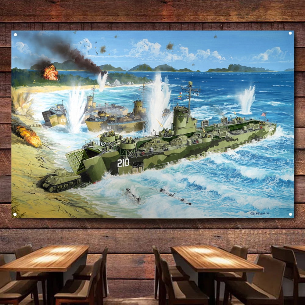 US Navy Landing Ship Medium Battleship Wall Art Banners Hanging Flags ...