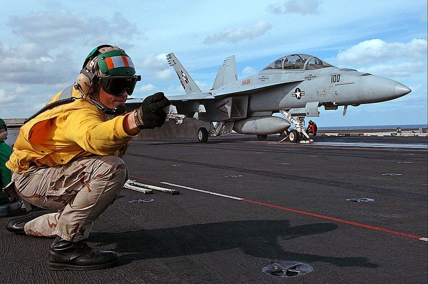 US Navy Launch Signal to F/A-18F Super Hornet - 24x36 Inch Laminated ...