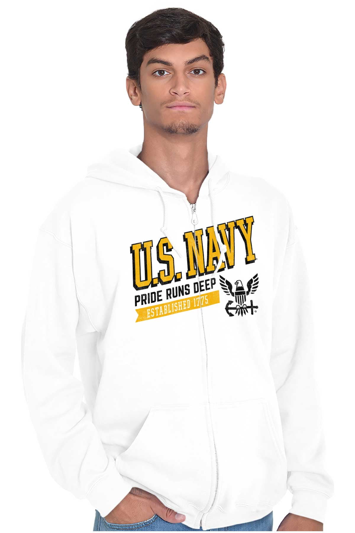 US Navy Logo Pride Runs Deep Est 1775 Unisex Plus Size Zip Hoodie ...