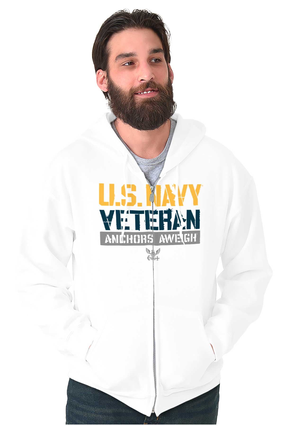 US Navy Logo Veteran Anchors Aweigh Zip Up Hoodie Men's Women's Brisco ...