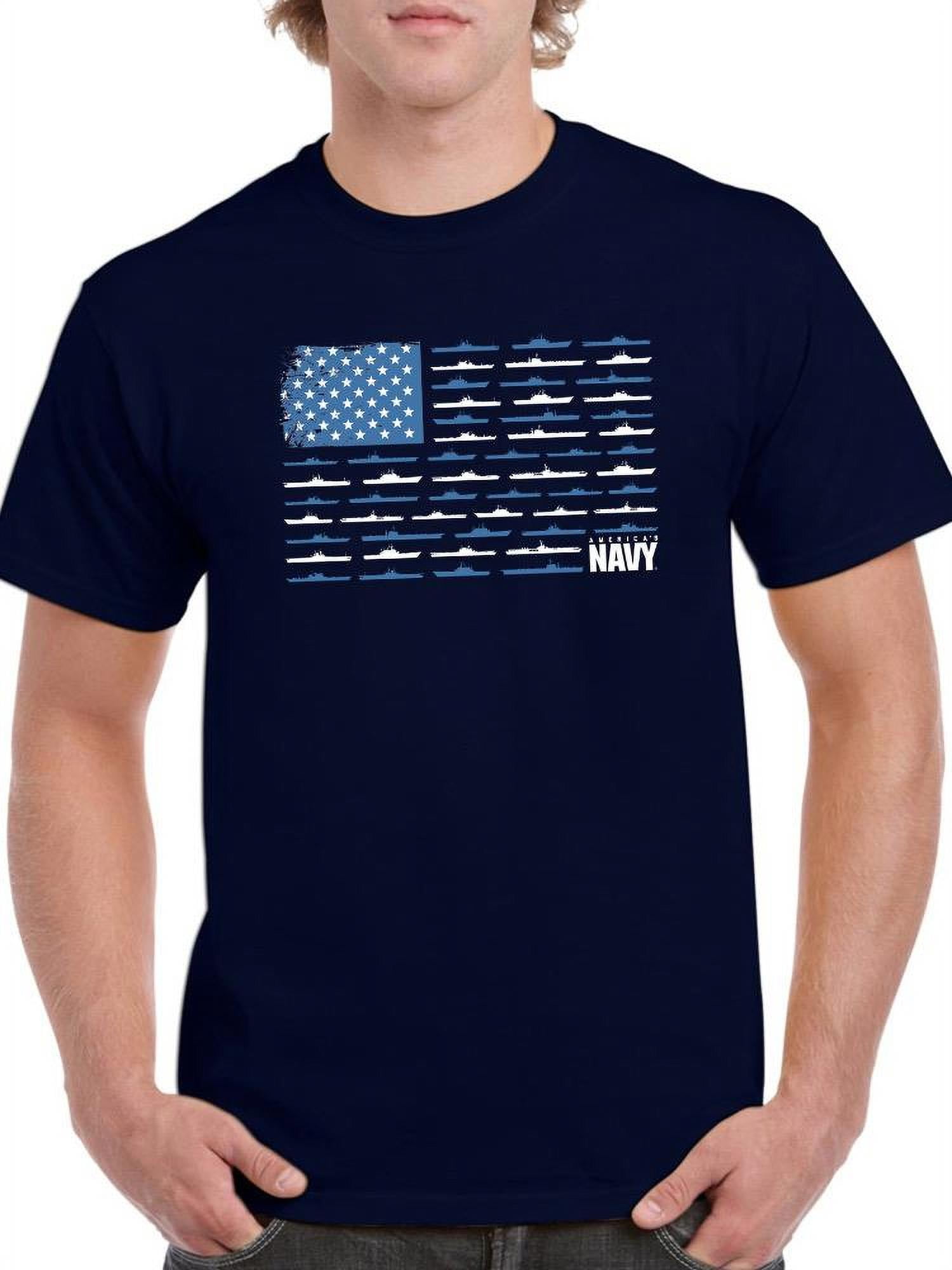 US Navy Mens Graphic Tee Navy - Ships And Flag 100% Cotton Classic Fit ...