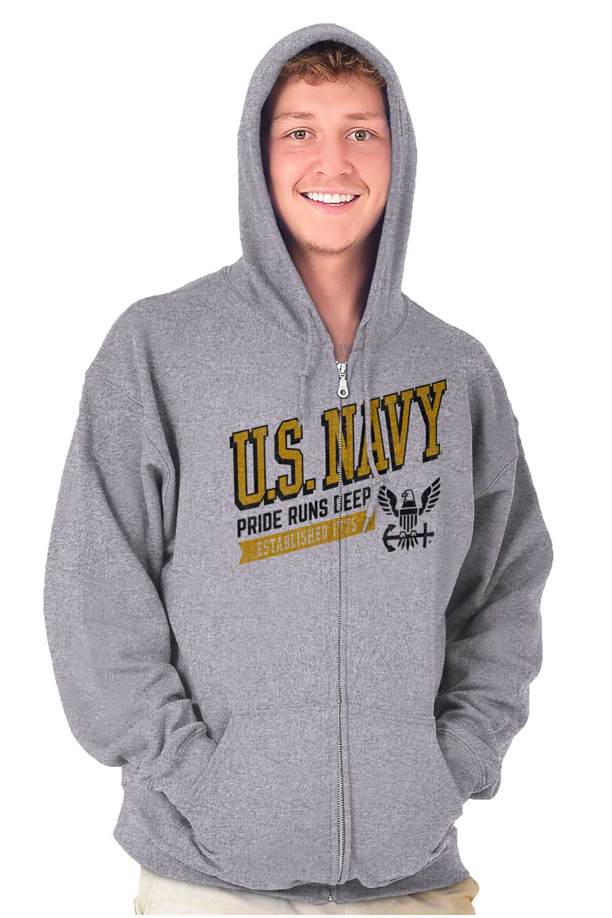 US Navy Logo Pride Runs Deep Est 1775 Unisex Plus Size Zip Hoodie ...