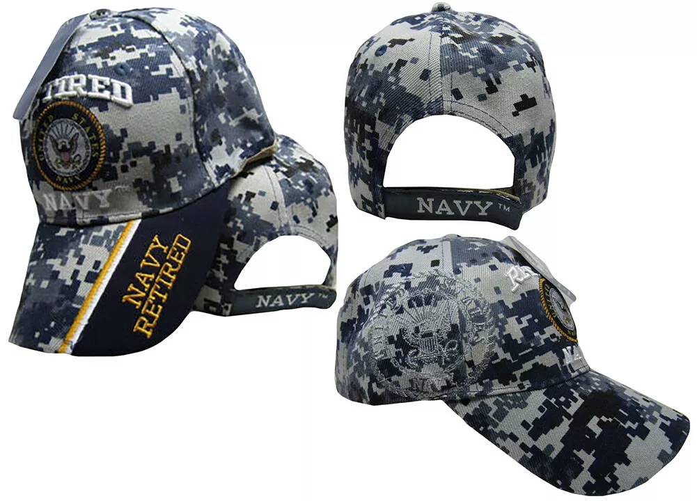 US Navy Retired Blue ACU Digital Camo Embroidered Shadow Black Cap Hat ...