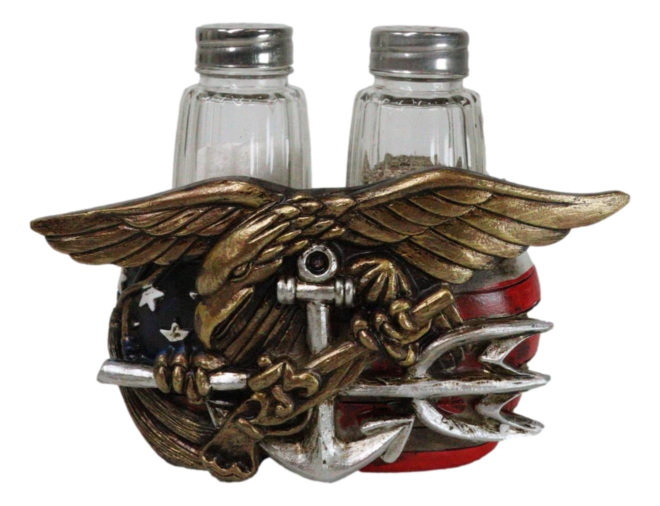US Navy Sailor Eagle Anchor Trident Emblem And Flag Salt Pepper Shakers ...