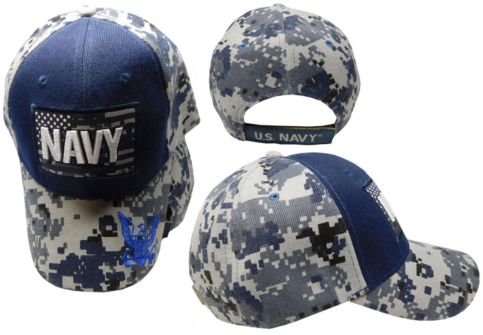 US Navy USA Patch Cap 3D Letters Flag Blue ACU Camouflage Hat ...