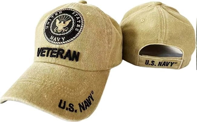US Navy VETERAN KHAKI SUBDUED Emblem Military HAT CAP OFFICIALLY ...