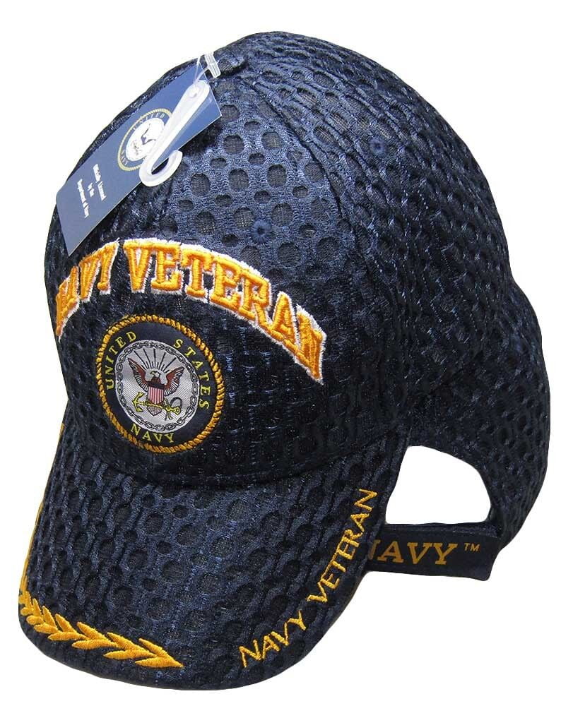 US Navy Veteran Blue Baseball Cap Hat (Licensed) Mesh Textured ...