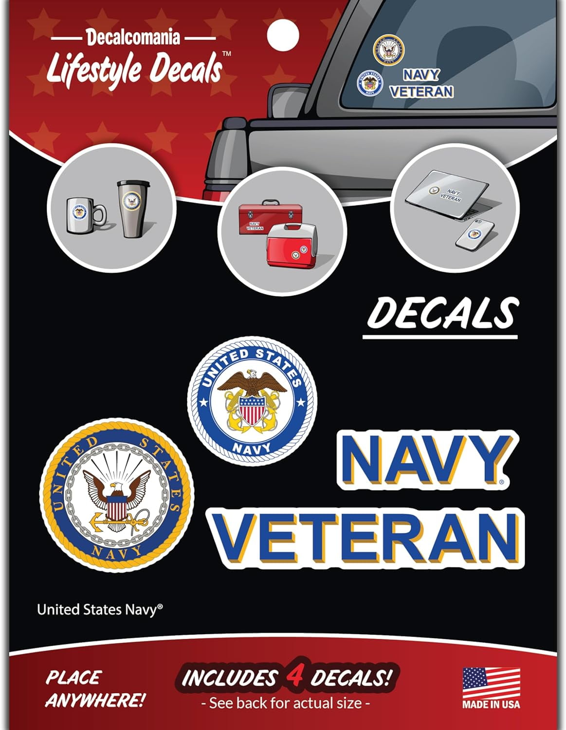 US Navy Veteran Car Decals - Set of 4 Window Stickers Navy Logo ...