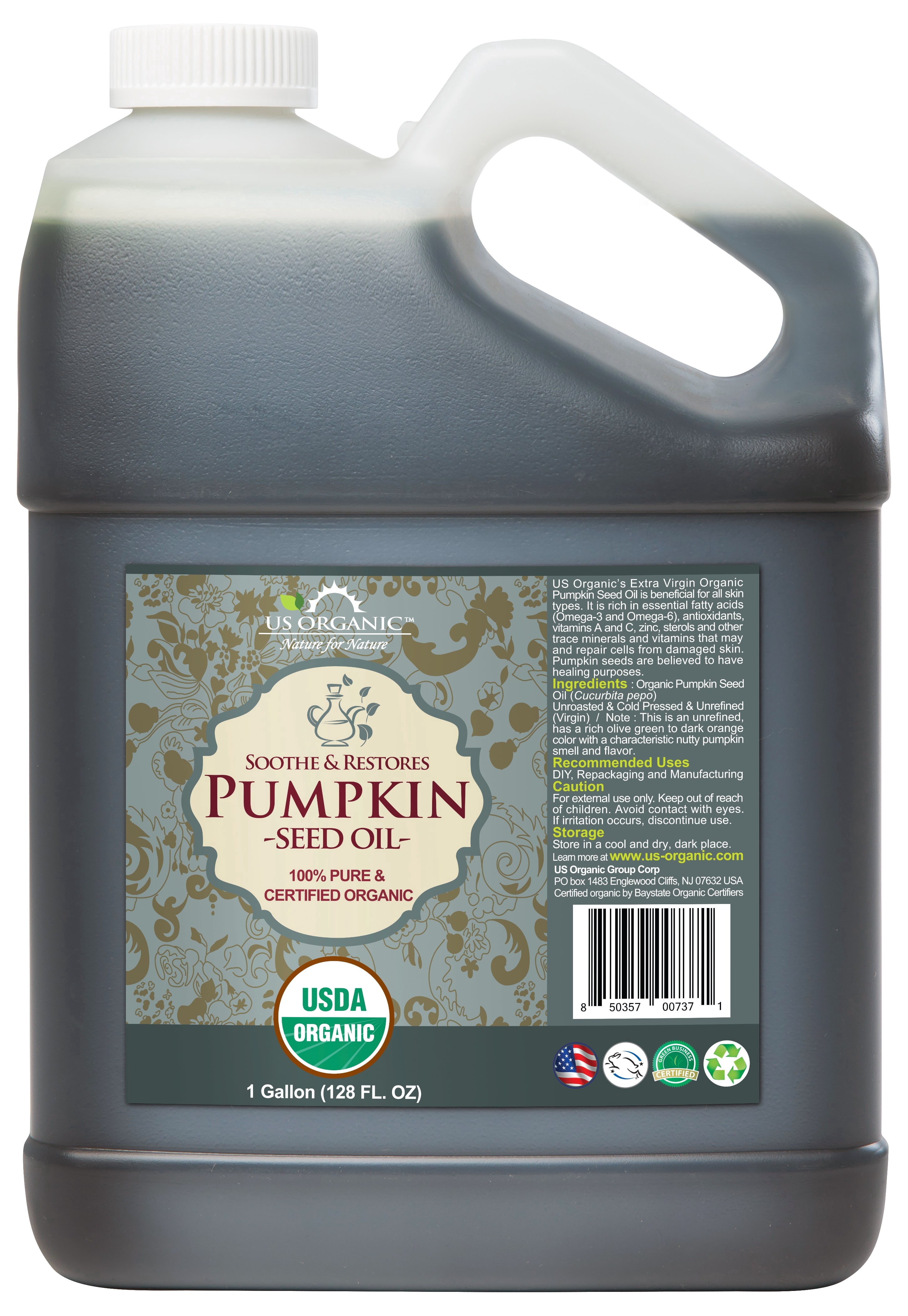 US Organic Pumpkin Seed Oil, 100% Pure Certified USDA Organic, 128 oz ...