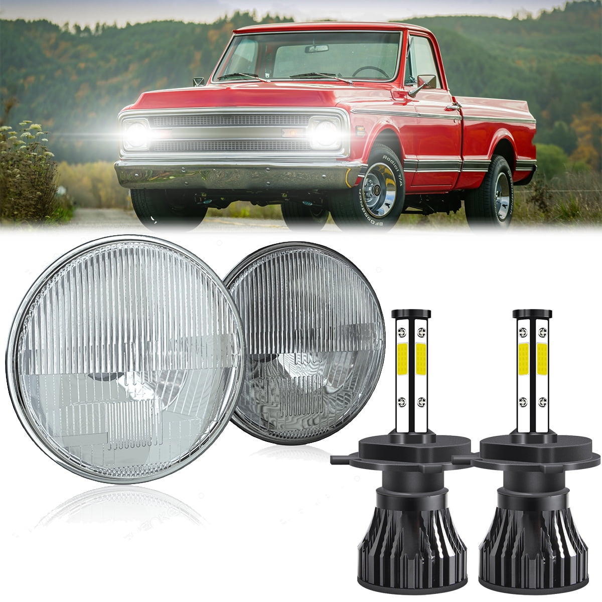 US Pair 7" inch Round LED Headlights Hi/Lo Beam DRL for Chevy Truck ...