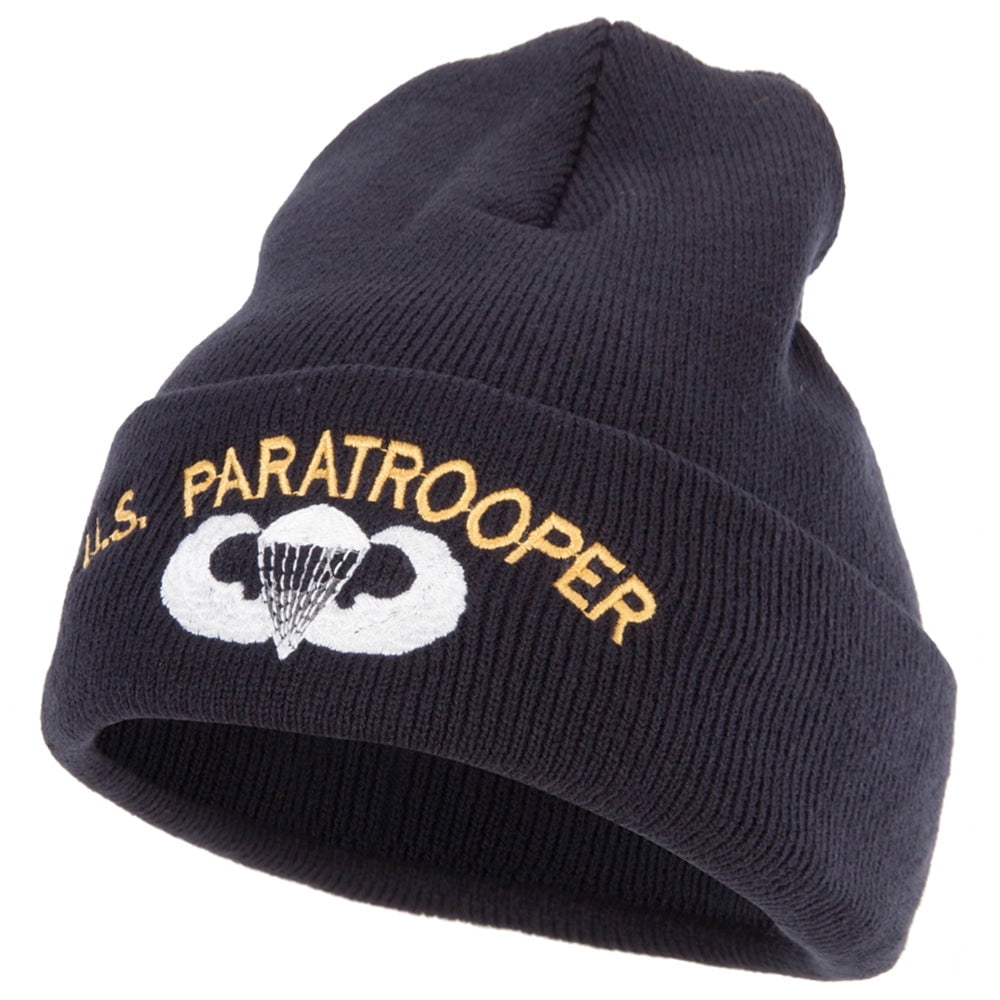 US Paratrooper Design Embroidered 12 Inch Long Knitted Beanie - Navy ...