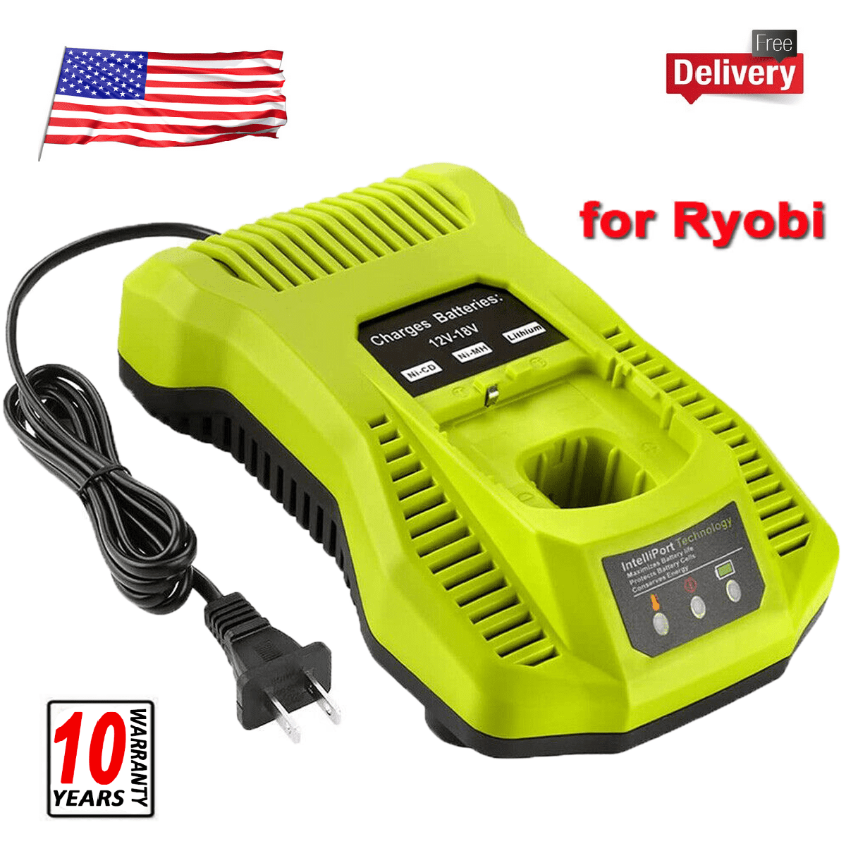 US Plug 18V P117 Fast Charger for Ryobi ONE+ Plus P108 Li-ion Ni-MH Ni ...