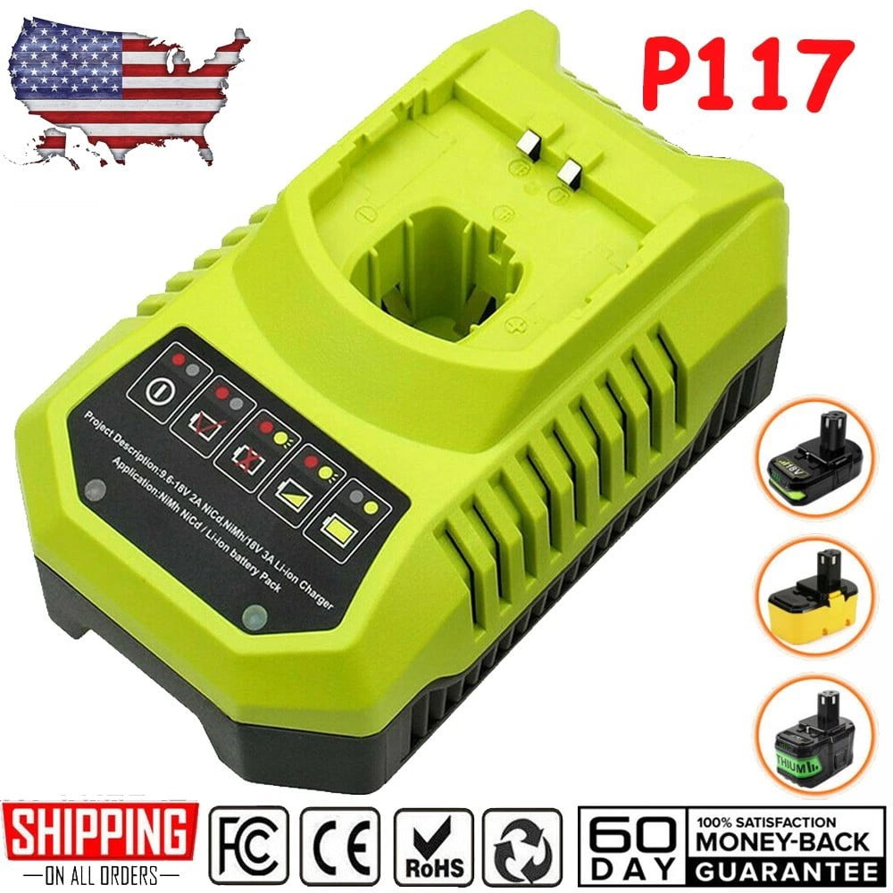 US Plug 18V P117 Fast Charger for Ryobi ONE+ Plus P108 Li-ion Ni-MH Ni ...
