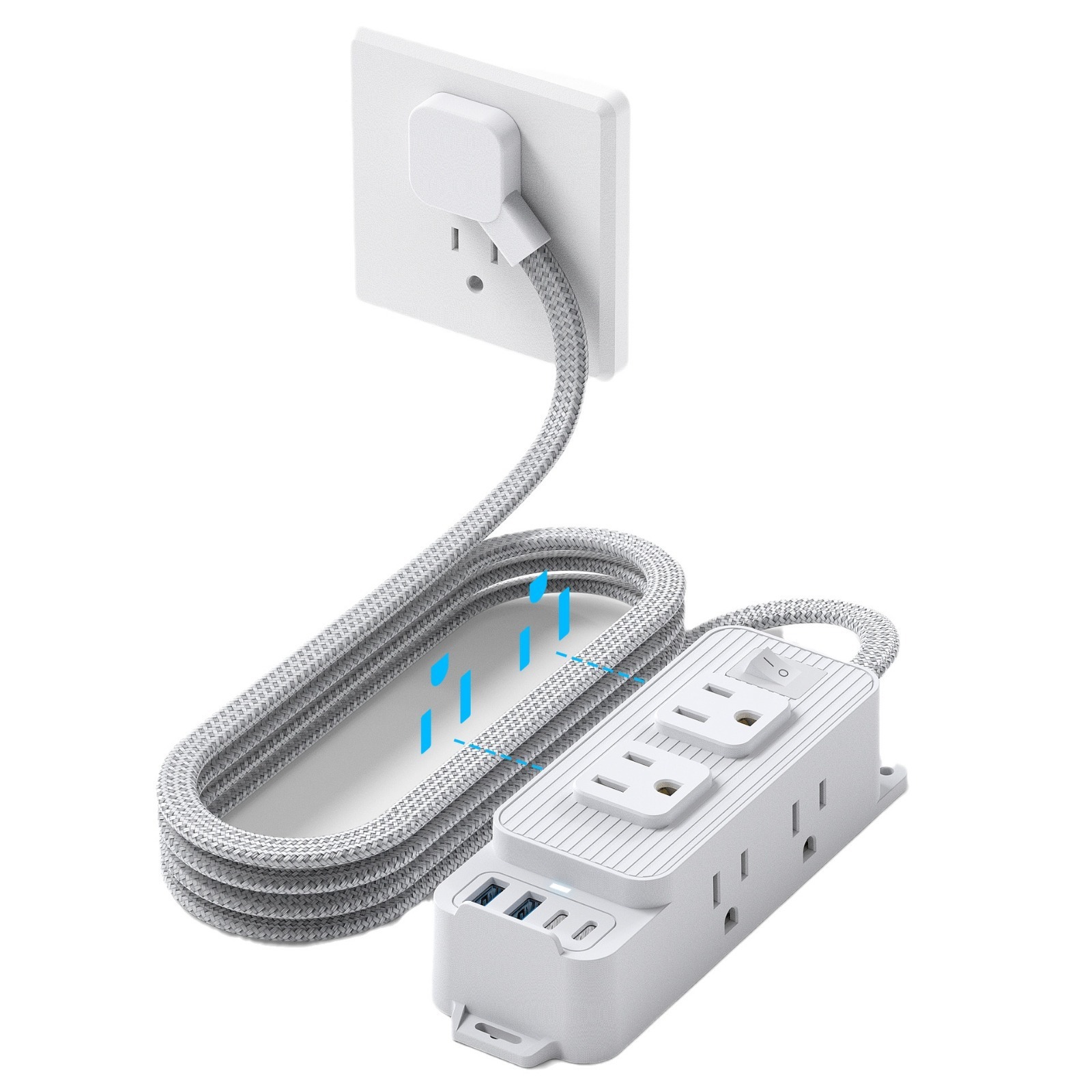 US Plug 6 AC Outlet Multiprise Power Strip 5FT Braided Extension Cord ...