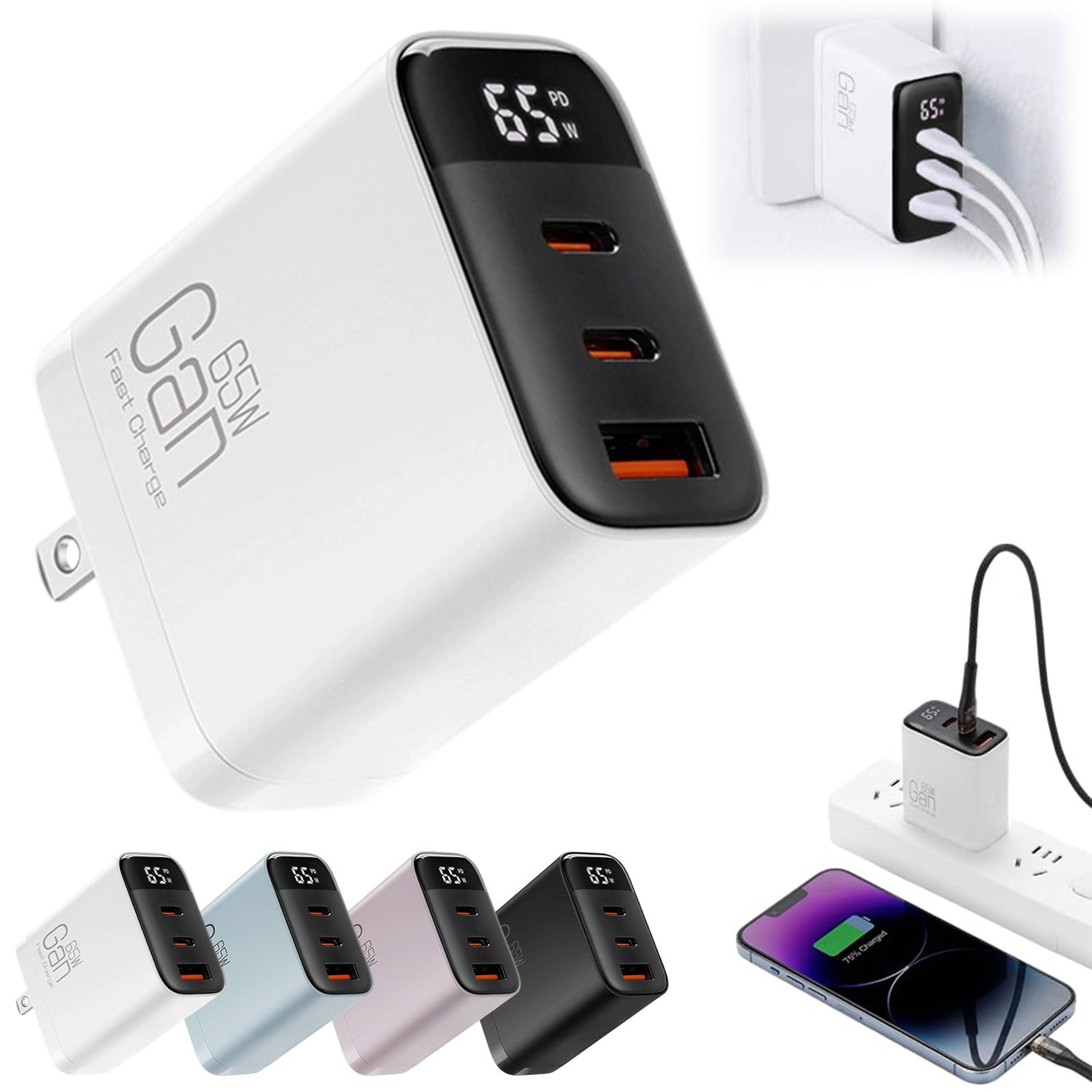 US Plug 65W 2-Port GaN Fast Charger 2025 - Super Fast Charging Adapter ...