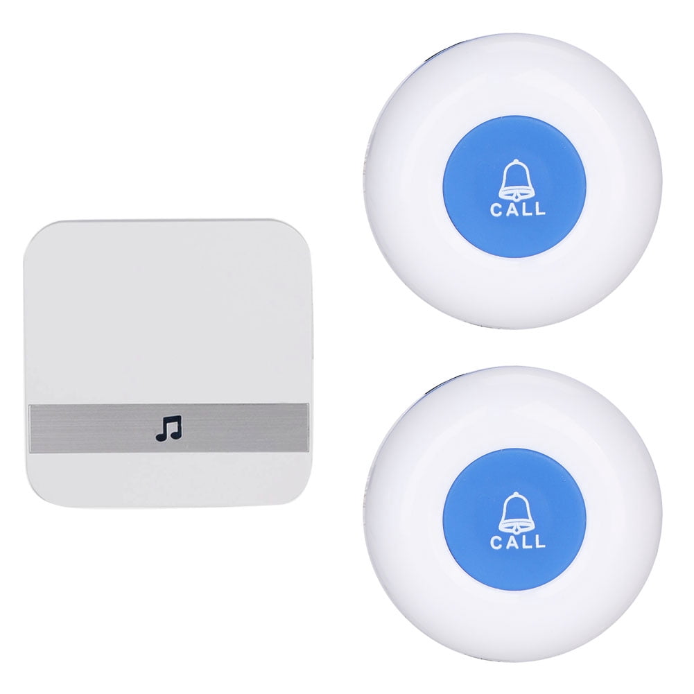 US Plug, 90-250V, 1 Receiver & 2 Call Buttons, Blue/White Wireless ...
