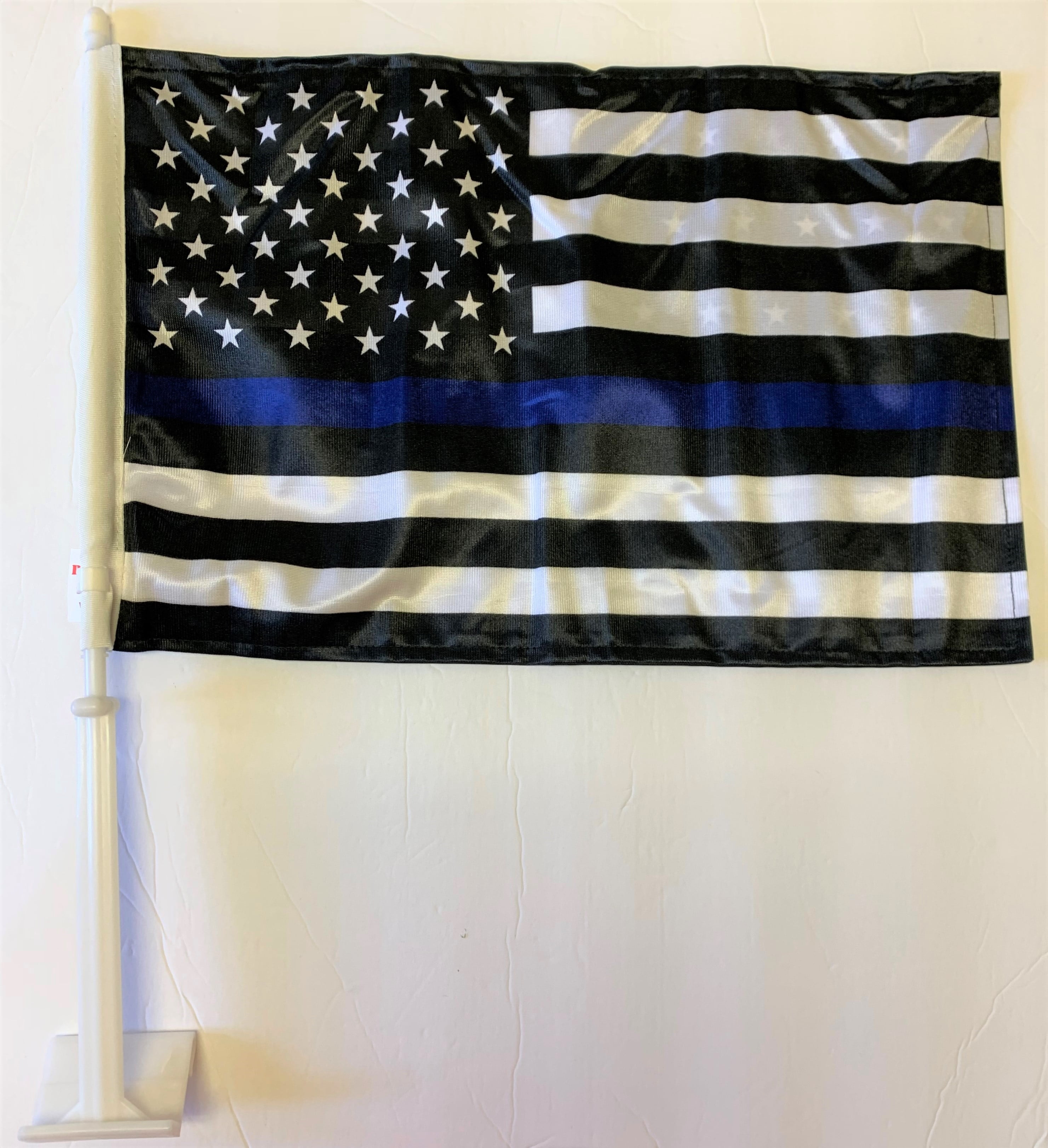 US Police Memorial Blue Line Double Sided Car Flag - 12''x18'' Knit ...