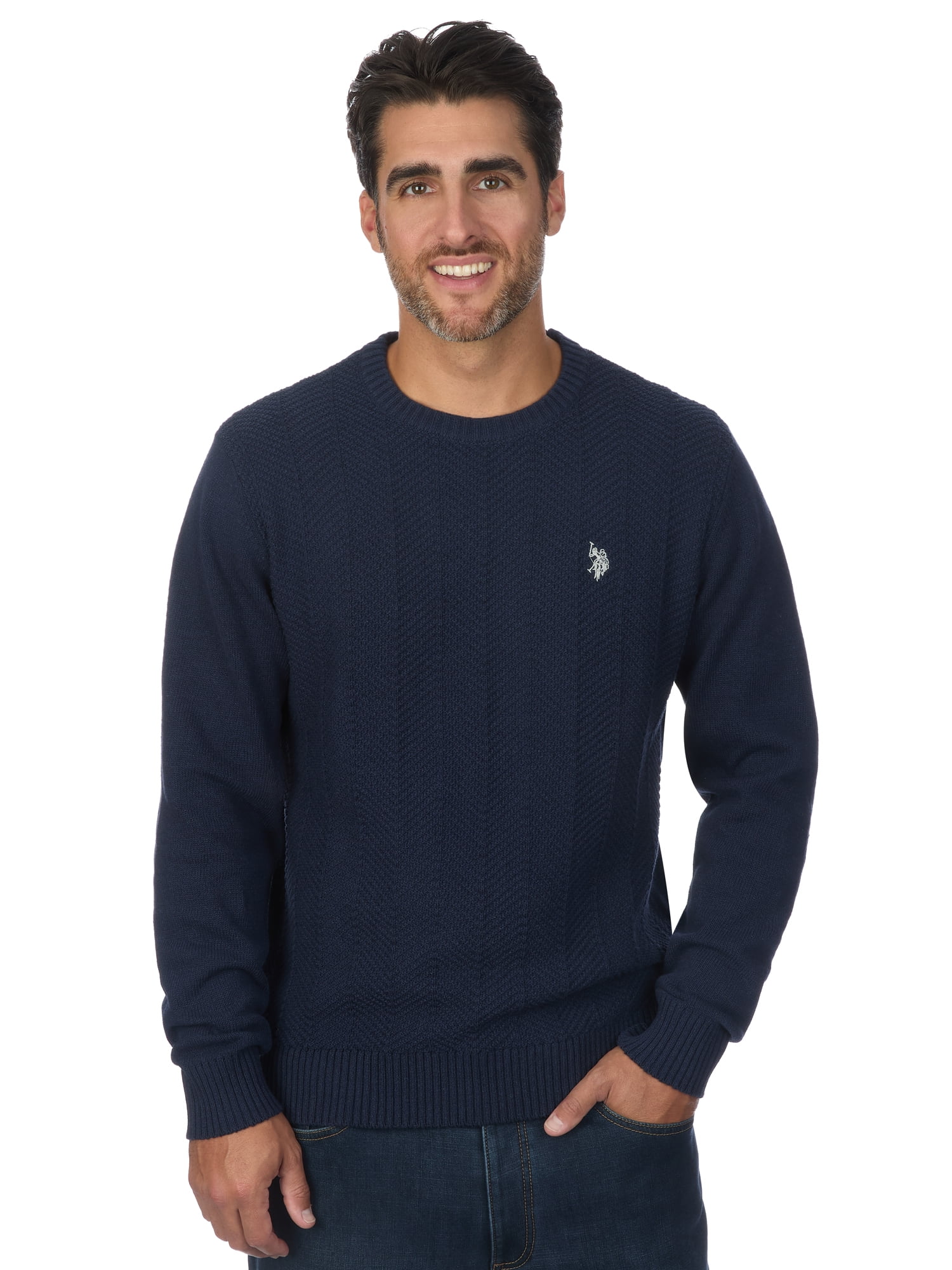 US Polo Assn Men's Solid Textured Crew Neck Sweater - Walmart.com