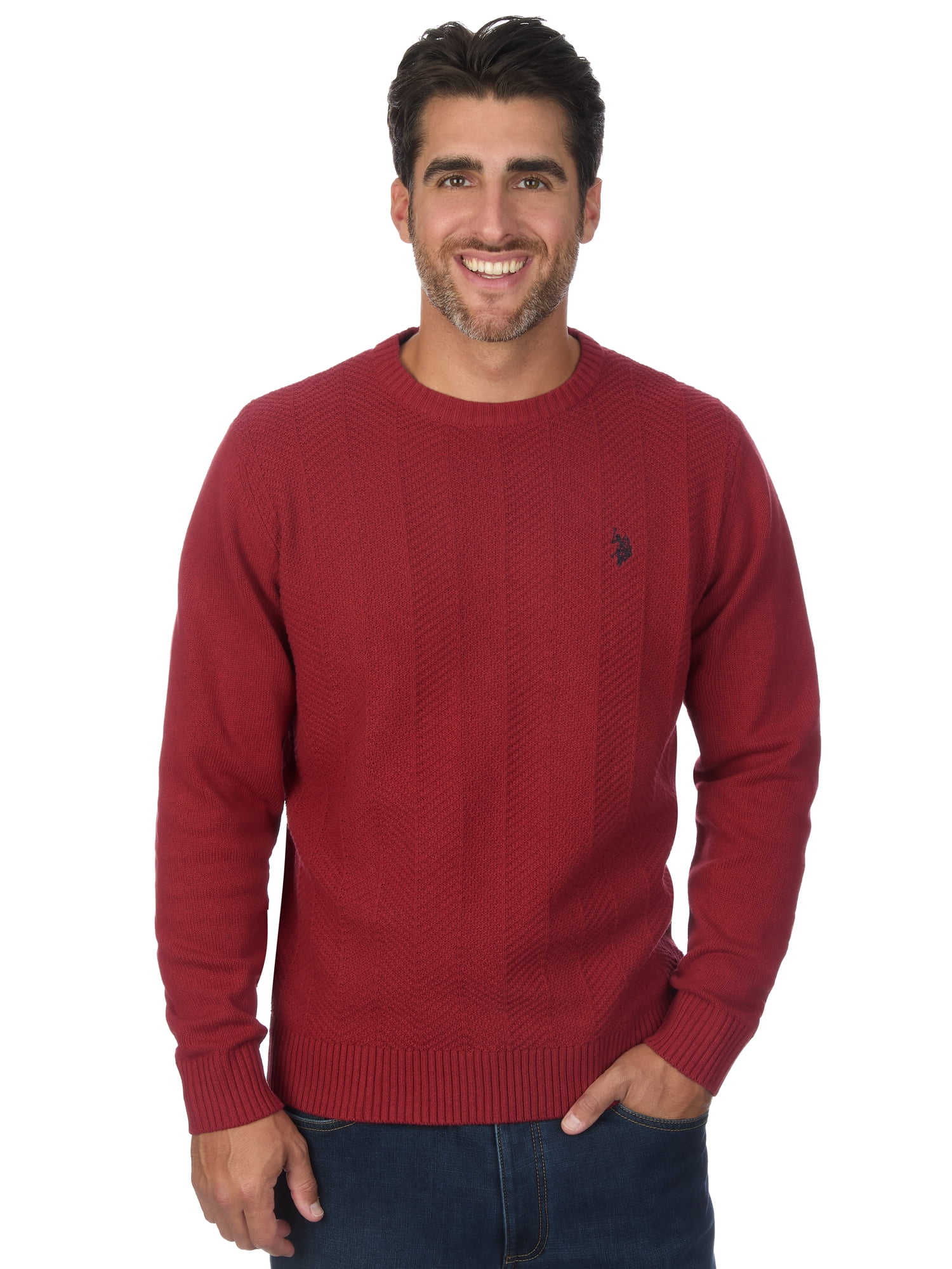 US Polo Assn Men's Solid Textured Crew Neck Sweater - Walmart.com