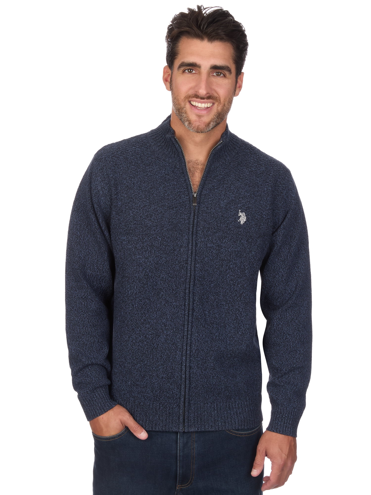 U.S. Polo Assn. Men's Texture Block Full Zip Sweater - Walmart.com