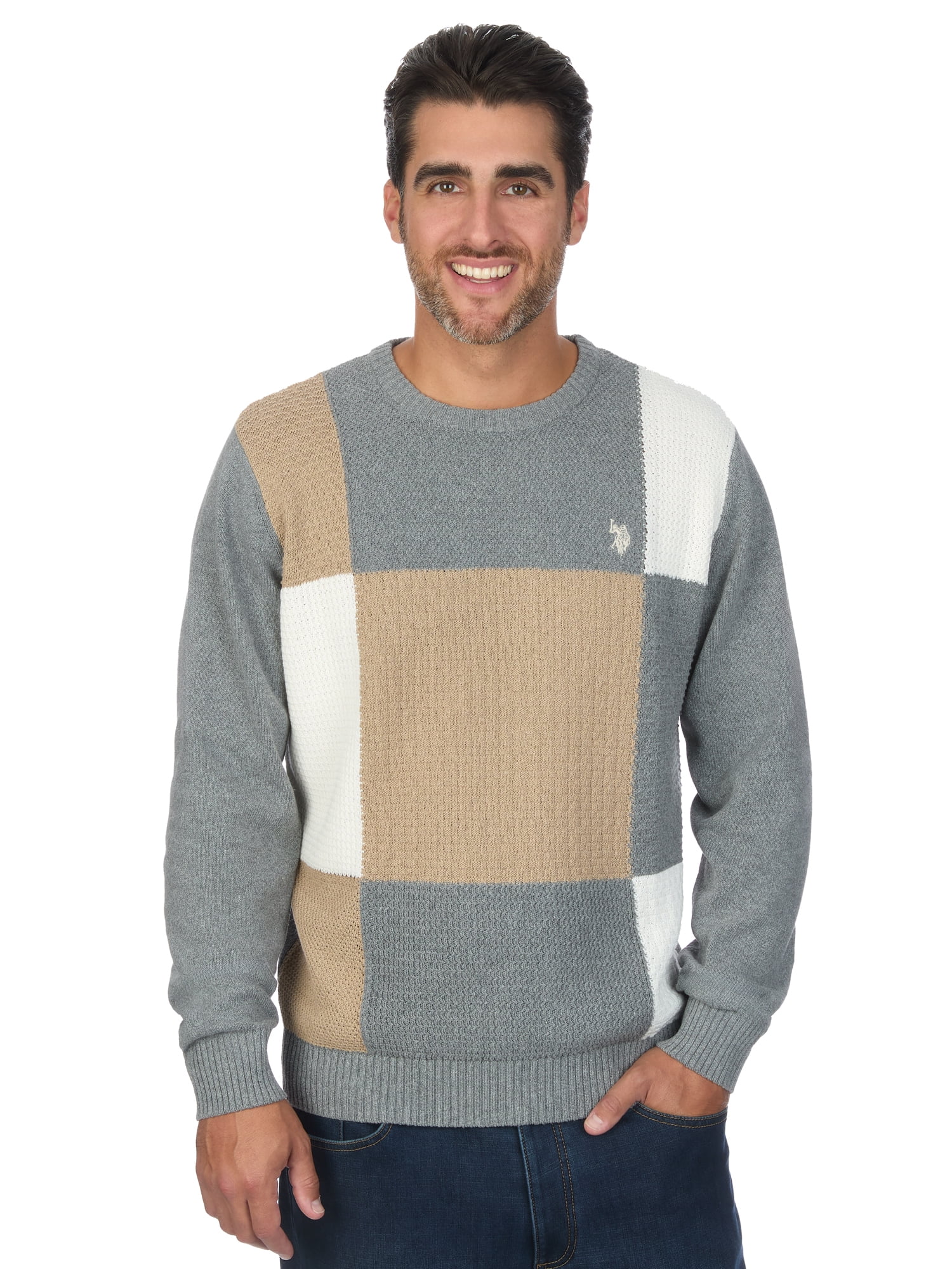 U.S. Polo Assn. Men's Textured Patchwork Sweater - Walmart.com