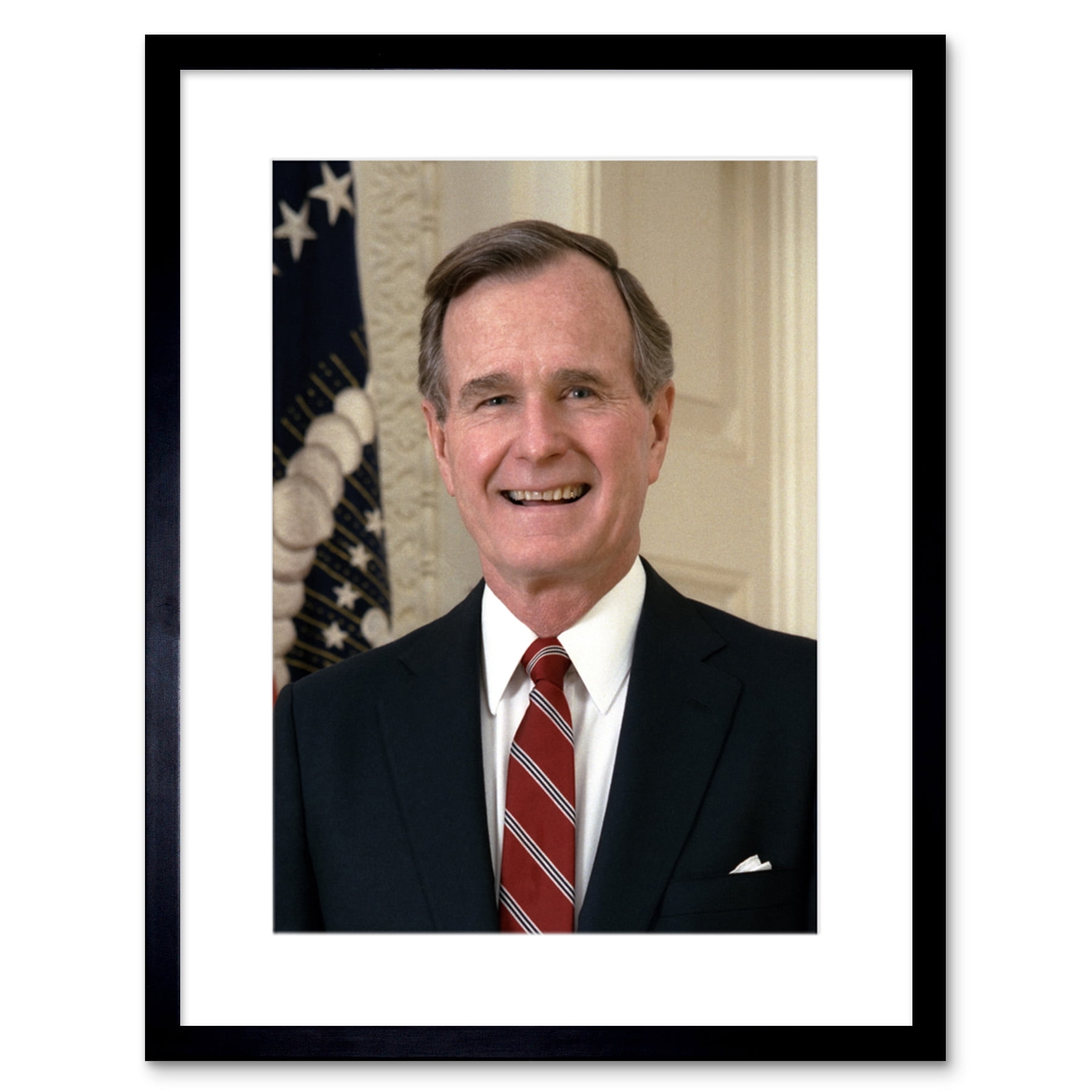 US President George H W Bush Portrait Photo Artwork Framed Wall Art ...