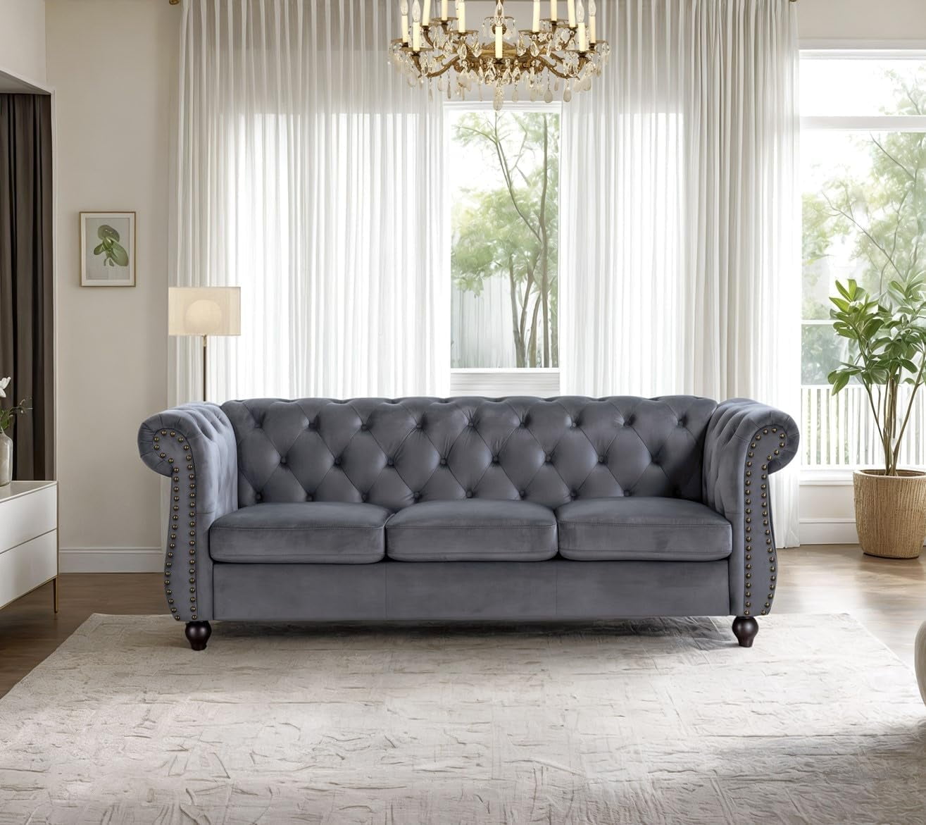 US Pride Furniture Chester 83 in. Wide Rolled Arm Velvet Modern ...
