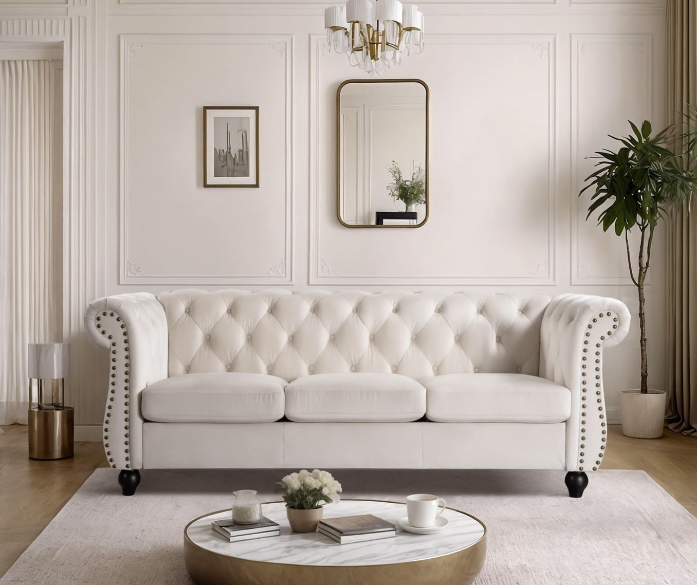 US Pride Furniture Chester 83 in. Wide Rolled Arm Velvet Modern ...