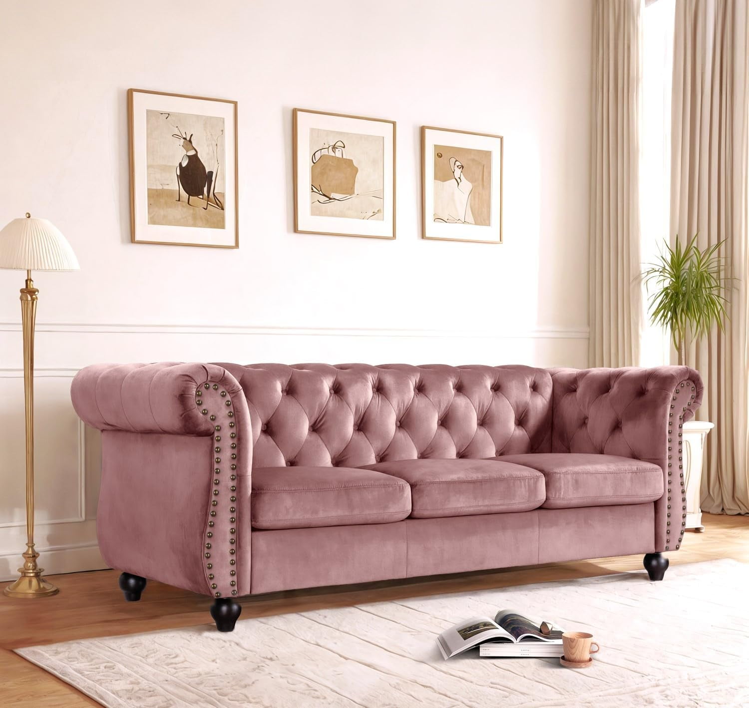 US Pride Furniture Chester 83 in. Wide Rolled Arm Velvet Modern ...