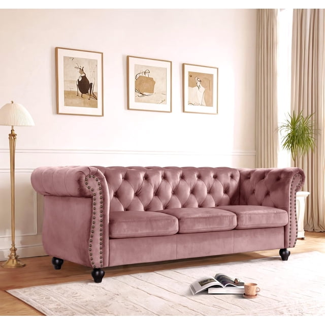 US Pride Furniture Chester 83 in. Wide Rolled Arm Velvet Modern ...