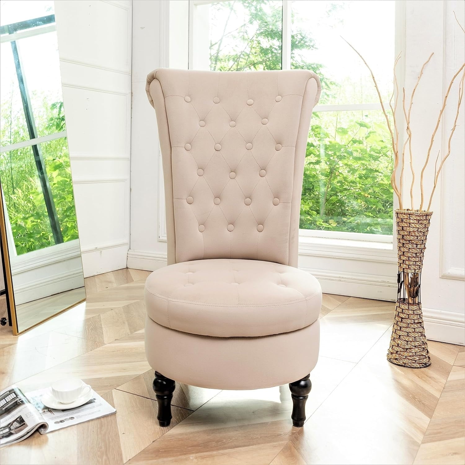 US Pride Furniture Gosser 20" Wide Velvet High Back Vanity Chair Ivory ...