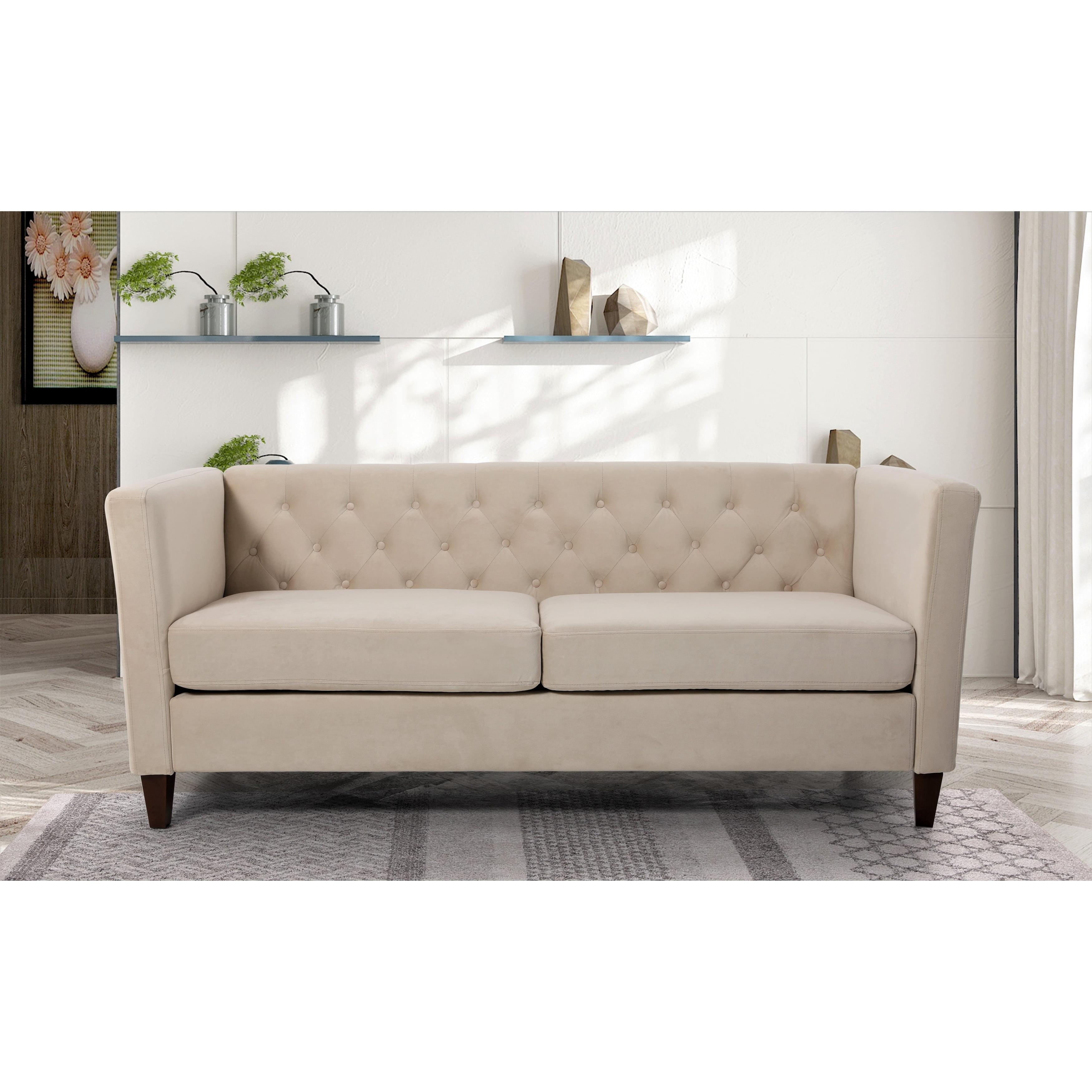 US Pride Furniture Lisette 73.3'' Velvet Square Arm Sofa Ivory ...