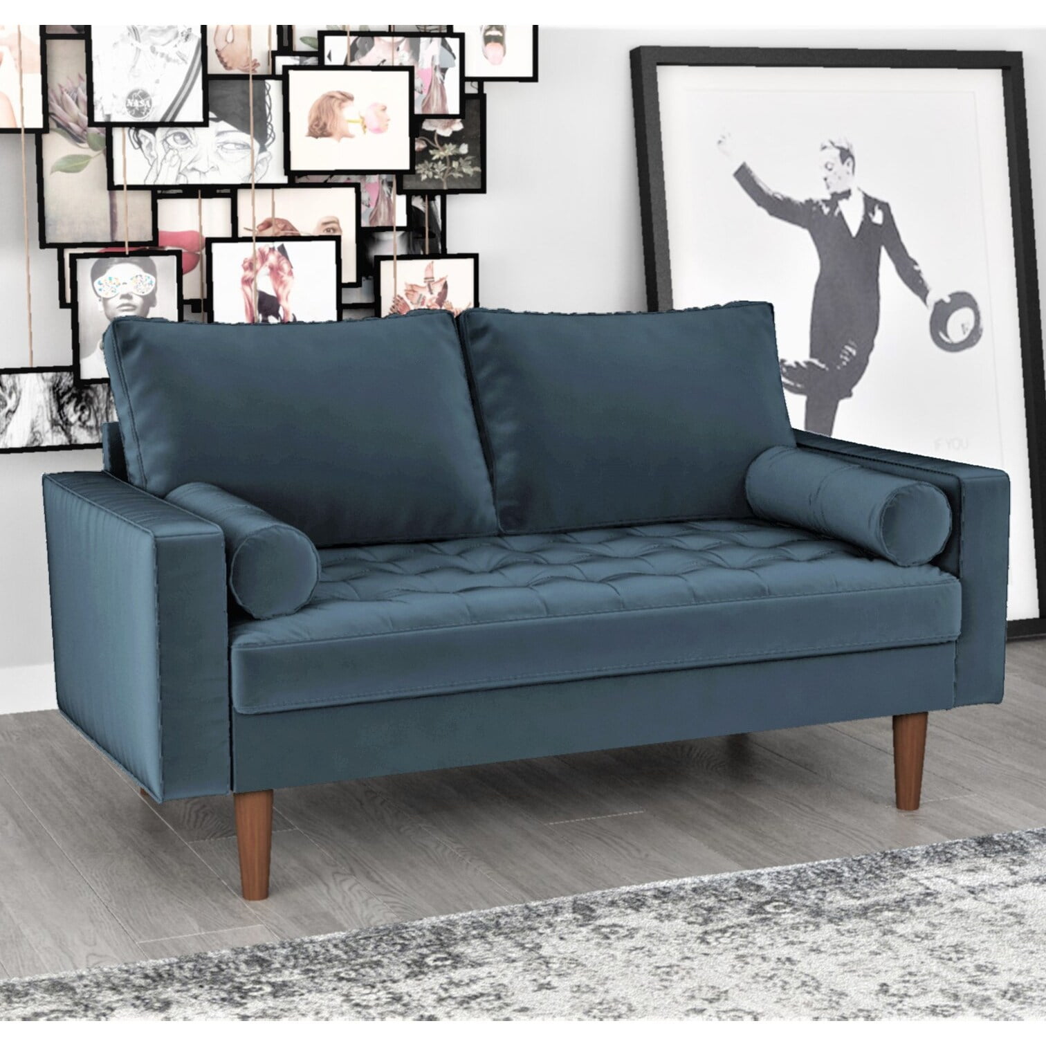 Us Pride Furniture Luis Mid Century Modern Tufted Velvet Loveseat