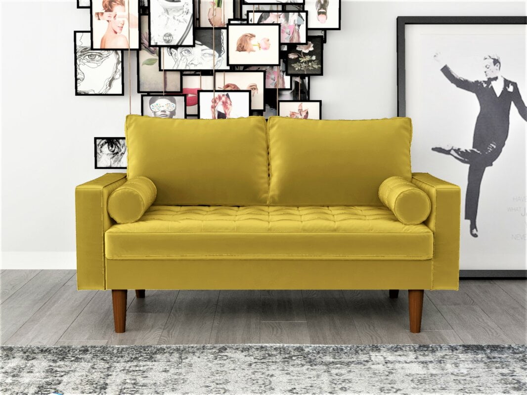 US Pride Furniture Mac Velvet Loveseat Goldenrod Size Twin Yellow