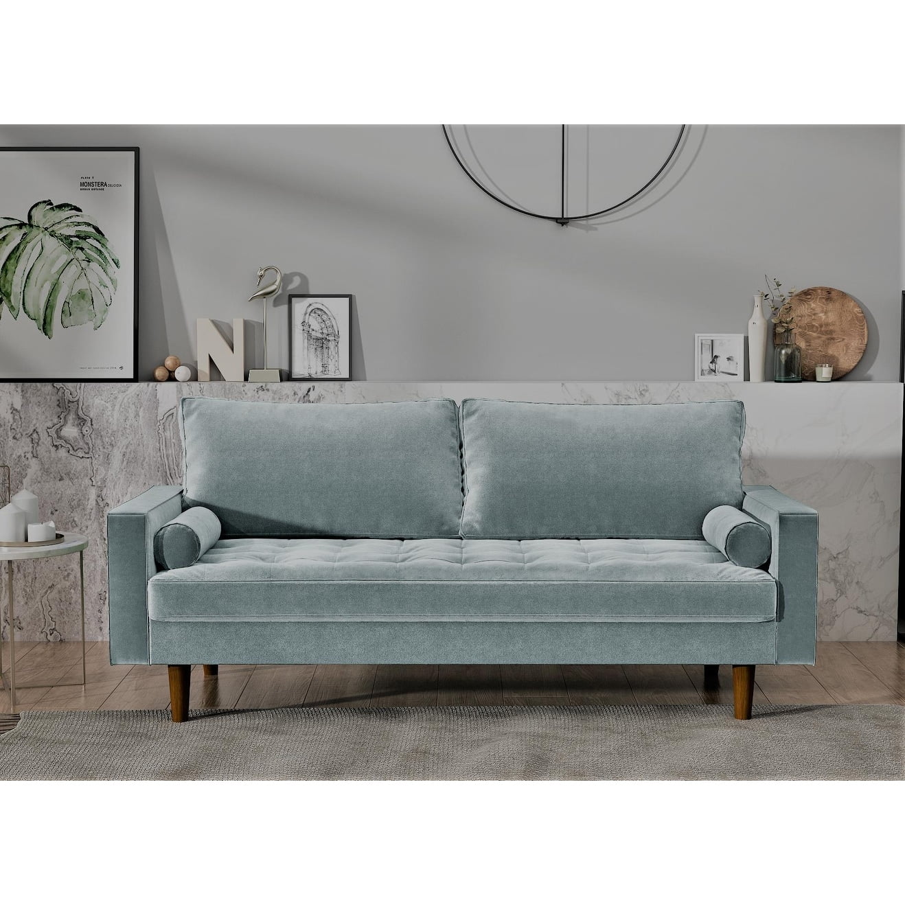 US Pride Furniture US Pride Mac Velvet Sofa Light Greyish Cyan ...